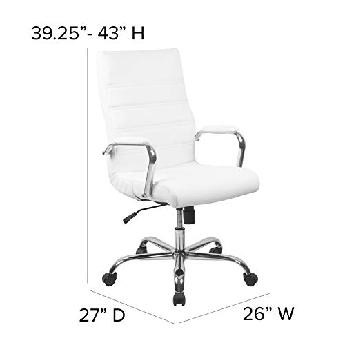 EMMA + OLIVER High Back White LeatherSoft Executive Swivel Office Chair with Chrome Frame/Arms