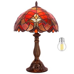 werfactory tiffany lamp red liaison stained glass table lamp desk bedside reading light 12x12x18 inches decor bedroom living room home office s160r series