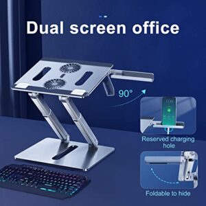 bifine Laptop Stand with Fan, Cooling Stand Adjustable Height with Phone Holder, Ergonomic Metel Laptop Riser for Desk, Suitbale for 11"-17.3" Laptops Tablets