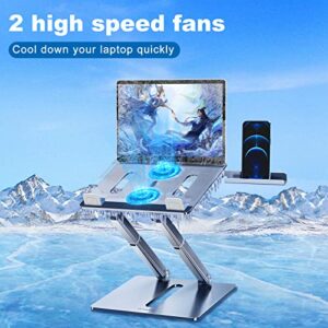 bifine Laptop Stand with Fan, Cooling Stand Adjustable Height with Phone Holder, Ergonomic Metel Laptop Riser for Desk, Suitbale for 11"-17.3" Laptops Tablets