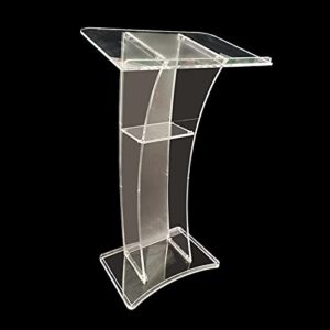 Conference Pulpit Acrylic Transparent Podium Clear Church Lectern Pulpit Office with Light and Remote Control 24x16x43 Inch (Without LED and Remote Control)