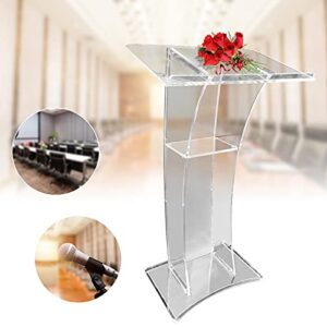 Conference Pulpit Acrylic Transparent Podium Clear Church Lectern Pulpit Office with Light and Remote Control 24x16x43 Inch (Without LED and Remote Control)