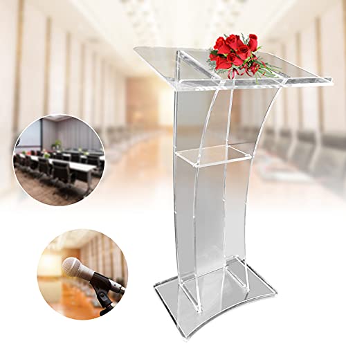 Conference Pulpit Acrylic Transparent Podium Clear Church Lectern Pulpit Office with Light and Remote Control 24x16x43 Inch (Without LED and Remote Control)