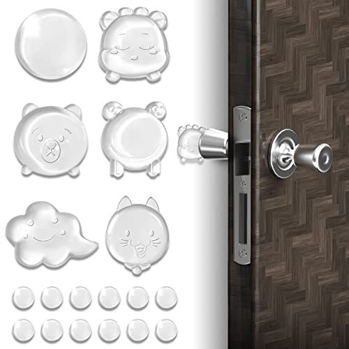 Door Stoppers Wall Protectors, 6pcs 1.57" + 12pcs 1/2" LEOADE Door Knob Stops Cabinet Handle Rubber Bumpers with Self Adhesive Quick Shock Absorbent, Refrigerator Furniture Silicone Silencer -Clear