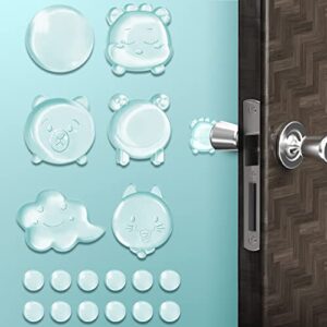 Door Stoppers Wall Protectors, 6pcs 1.57" + 12pcs 1/2" LEOADE Door Knob Stops Cabinet Handle Rubber Bumpers with Self Adhesive Quick Shock Absorbent, Refrigerator Furniture Silicone Silencer -Clear