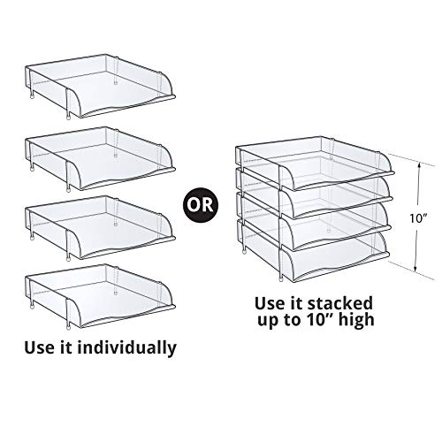 Azar Displays 255010 Stackable Letter Tray Desk Organizer, 4-Pack