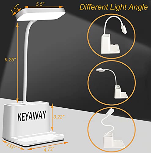 LED Desk Lamp with Pen & Phone holder, USB Rechargeable Book Reading Light,Eye-Caring Study Lamp for Kids, Touch Table Lamp with Flexible Gooseneck for Home,Office,3 Color Modes & Stepless Dimming