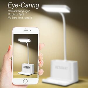 LED Desk Lamp with Pen & Phone holder, USB Rechargeable Book Reading Light,Eye-Caring Study Lamp for Kids, Touch Table Lamp with Flexible Gooseneck for Home,Office,3 Color Modes & Stepless Dimming