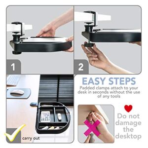 EHO Clamp-On Swivel Mouse Tray 360 Degrees Pencil Drawer Desk Organizer with Storage Space, Under Desk Storage for Pens, Paper Clips and More