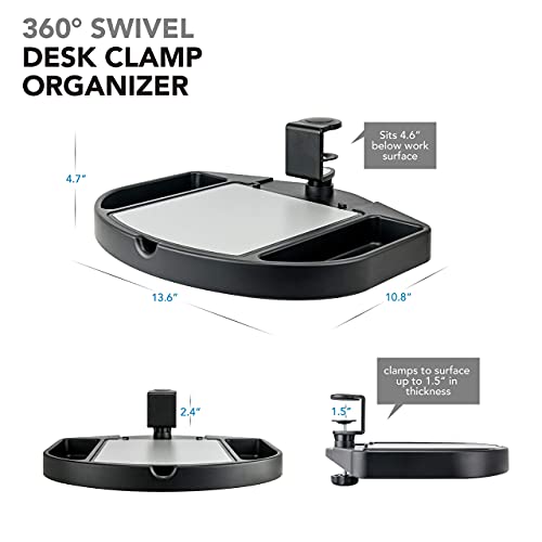 EHO Clamp-On Swivel Mouse Tray 360 Degrees Pencil Drawer Desk Organizer with Storage Space, Under Desk Storage for Pens, Paper Clips and More