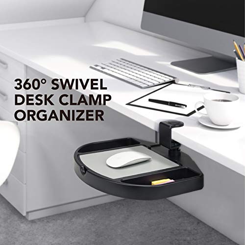 EHO Clamp-On Swivel Mouse Tray 360 Degrees Pencil Drawer Desk Organizer with Storage Space, Under Desk Storage for Pens, Paper Clips and More