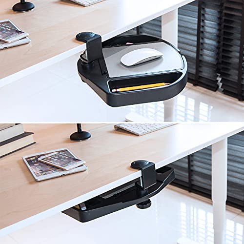 EHO Clamp-On Swivel Mouse Tray 360 Degrees Pencil Drawer Desk Organizer with Storage Space, Under Desk Storage for Pens, Paper Clips and More