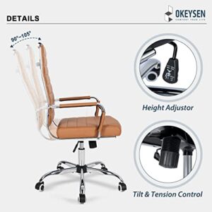 Okeysen Ergonomic Office Desk Chair, Modern Leather Conference Room Chairs Ribbed, High Back Executive Swivel Rolling Chair for Home, Office.