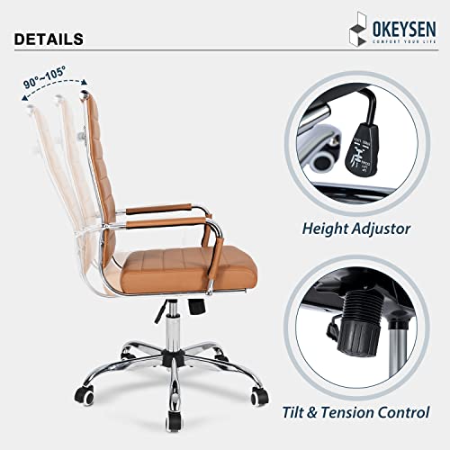 Okeysen Ergonomic Office Desk Chair, Modern Leather Conference Room Chairs Ribbed, High Back Executive Swivel Rolling Chair for Home, Office.