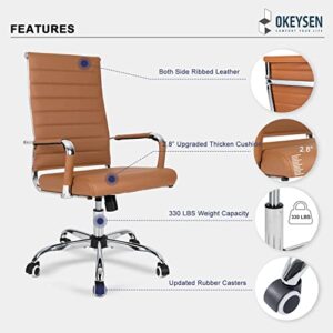 Okeysen Ergonomic Office Desk Chair, Modern Leather Conference Room Chairs Ribbed, High Back Executive Swivel Rolling Chair for Home, Office.