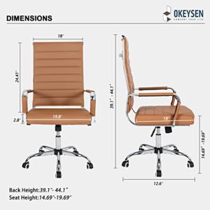 Okeysen Ergonomic Office Desk Chair, Modern Leather Conference Room Chairs Ribbed, High Back Executive Swivel Rolling Chair for Home, Office.