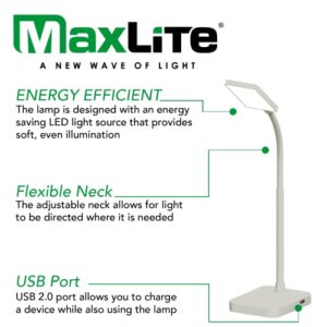 MaxLite Desk LAMP LED 4W Slim 3000K, USB Port, White Finish