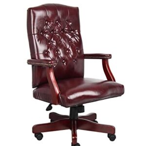 Boss Office Products Classic Executive Caressoft Chair with Mahogany Finish in Burgundy