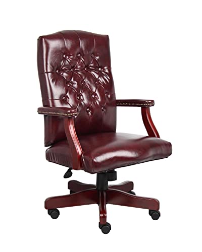 Boss Office Products Classic Executive Caressoft Chair with Mahogany Finish in Burgundy