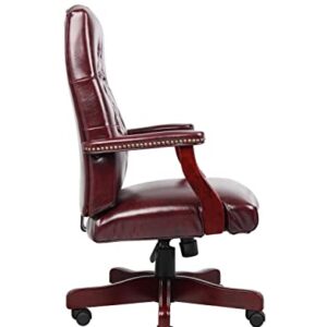 Boss Office Products Classic Executive Caressoft Chair with Mahogany Finish in Burgundy