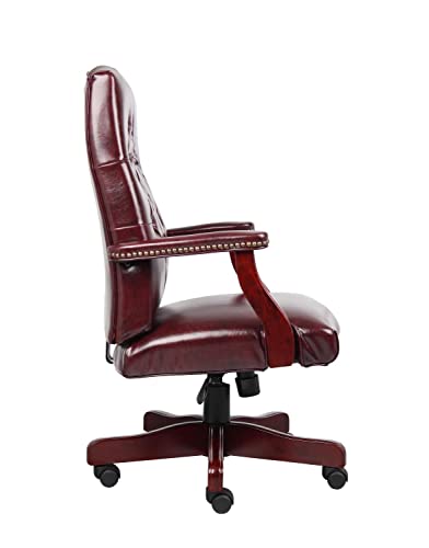 Boss Office Products Classic Executive Caressoft Chair with Mahogany Finish in Burgundy