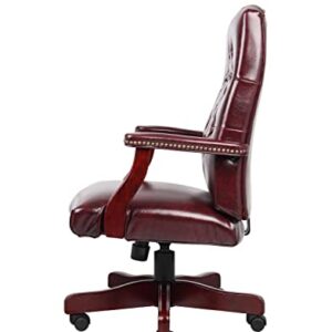 Boss Office Products Classic Executive Caressoft Chair with Mahogany Finish in Burgundy