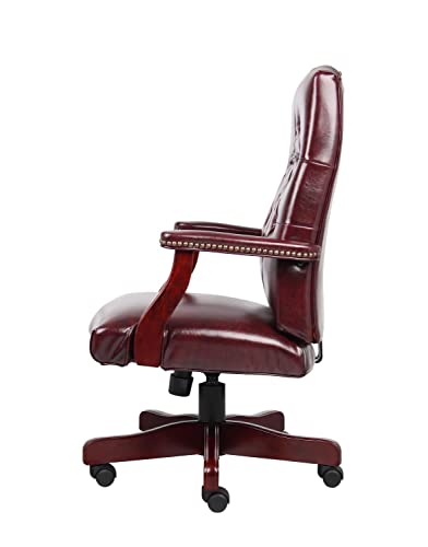 Boss Office Products Classic Executive Caressoft Chair with Mahogany Finish in Burgundy