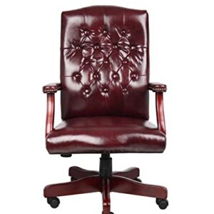 Boss Office Products Classic Executive Caressoft Chair with Mahogany Finish in Burgundy