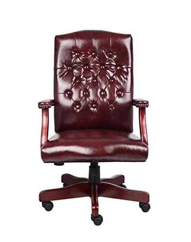 Boss Office Products Classic Executive Caressoft Chair with Mahogany Finish in Burgundy