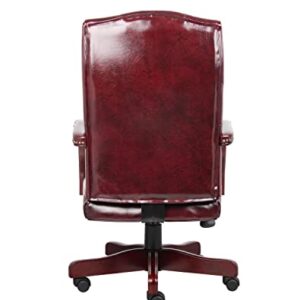 Boss Office Products Classic Executive Caressoft Chair with Mahogany Finish in Burgundy