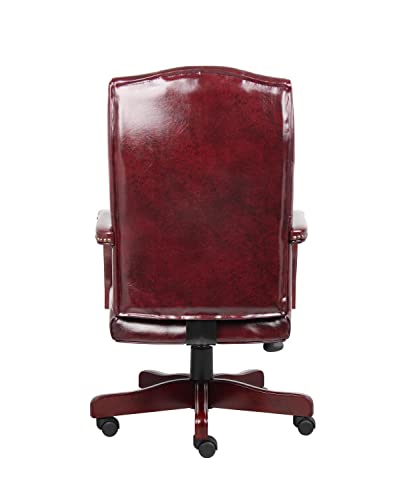 Boss Office Products Classic Executive Caressoft Chair with Mahogany Finish in Burgundy