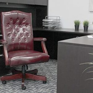 Boss Office Products Classic Executive Caressoft Chair with Mahogany Finish in Burgundy