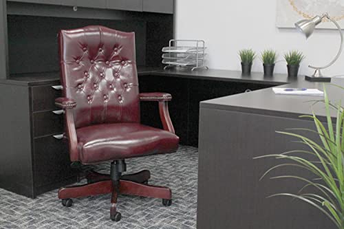 Boss Office Products Classic Executive Caressoft Chair with Mahogany Finish in Burgundy