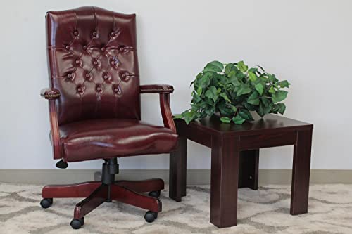 Boss Office Products Classic Executive Caressoft Chair with Mahogany Finish in Burgundy