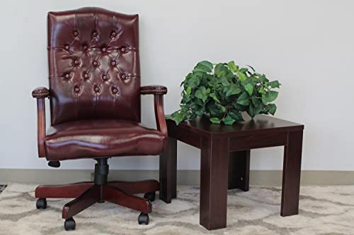 Boss Office Products Classic Executive Caressoft Chair with Mahogany Finish in Burgundy