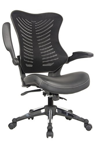 OFFICE FACTOR Executive Ergonomic Office Chair Back Mesh Bonded Leather Seat Flip-up Arms Molded Seat with a 55kg Foam Density Double Handle Mechanism You Can Lock The Back in Any Position (Black)