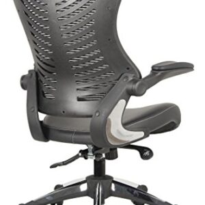 OFFICE FACTOR Executive Ergonomic Office Chair Back Mesh Bonded Leather Seat Flip-up Arms Molded Seat with a 55kg Foam Density Double Handle Mechanism You Can Lock The Back in Any Position (Black)