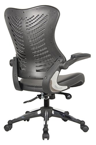 OFFICE FACTOR Executive Ergonomic Office Chair Back Mesh Bonded Leather Seat Flip-up Arms Molded Seat with a 55kg Foam Density Double Handle Mechanism You Can Lock The Back in Any Position (Black)