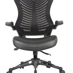 OFFICE FACTOR Executive Ergonomic Office Chair Back Mesh Bonded Leather Seat Flip-up Arms Molded Seat with a 55kg Foam Density Double Handle Mechanism You Can Lock The Back in Any Position (Black)