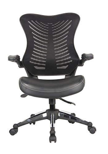 OFFICE FACTOR Executive Ergonomic Office Chair Back Mesh Bonded Leather Seat Flip-up Arms Molded Seat with a 55kg Foam Density Double Handle Mechanism You Can Lock The Back in Any Position (Black)