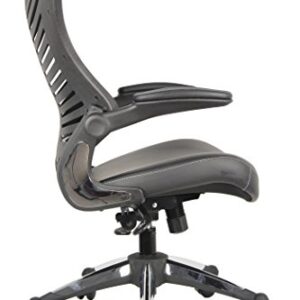 OFFICE FACTOR Executive Ergonomic Office Chair Back Mesh Bonded Leather Seat Flip-up Arms Molded Seat with a 55kg Foam Density Double Handle Mechanism You Can Lock The Back in Any Position (Black)