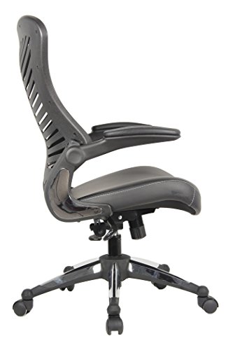 OFFICE FACTOR Executive Ergonomic Office Chair Back Mesh Bonded Leather Seat Flip-up Arms Molded Seat with a 55kg Foam Density Double Handle Mechanism You Can Lock The Back in Any Position (Black)