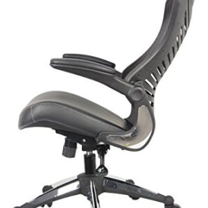 OFFICE FACTOR Executive Ergonomic Office Chair Back Mesh Bonded Leather Seat Flip-up Arms Molded Seat with a 55kg Foam Density Double Handle Mechanism You Can Lock The Back in Any Position (Black)