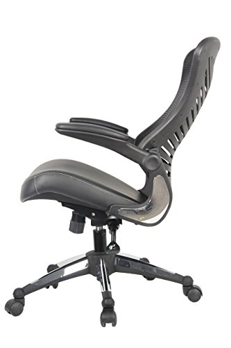 OFFICE FACTOR Executive Ergonomic Office Chair Back Mesh Bonded Leather Seat Flip-up Arms Molded Seat with a 55kg Foam Density Double Handle Mechanism You Can Lock The Back in Any Position (Black)