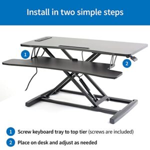 Height Adjustable Standing Desk Converter with USB, USB-C and Electric Plugs [Dual Monitor/Laptop Desk Riser with Keyboard Tray] Gas Spring Sit to Stand Workstation [Adjustable Desk for Home Office]