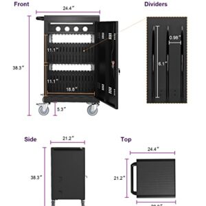 Oursoula Laptop Storage Rack for Multiple Laptops, Storage for A Total of 30 Devices, Mobile Charging Cabinet and Cart for Tablets and Laptops Up to 17'' Screen Size., Black