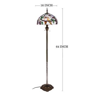 WERFACTORY Tiffany Floor Lamp Red Amber Tulip Flower Stained Glass Standing Reading Light 16X16X64 Inches Antique Pole Corner Lamp Decor Bedroom Living Room Home Office S030 Series