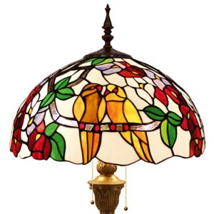 WERFACTORY Tiffany Floor Lamp Red Amber Tulip Flower Stained Glass Standing Reading Light 16X16X64 Inches Antique Pole Corner Lamp Decor Bedroom Living Room Home Office S030 Series