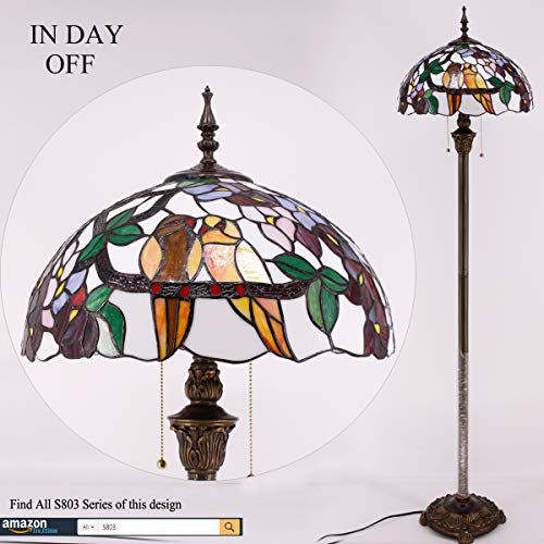 WERFACTORY Tiffany Floor Lamp Red Amber Tulip Flower Stained Glass Standing Reading Light 16X16X64 Inches Antique Pole Corner Lamp Decor Bedroom Living Room Home Office S030 Series