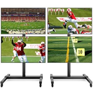 5Rcom Rolling / Mobile TV Cart with Wheels for 32 to 55 Inch LCD LED 4K Flat Curved Screen Vertical TVs-Height Adjustable Screen Tilt Rolling TV Stand for 2 TVs with Laptop Shelf Holds Up to 132 lbs